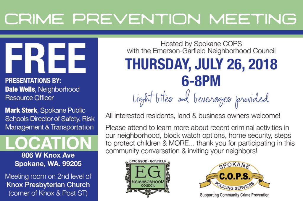 Crime Prevention Meeting with North Central COPS – July 26, 2018 ...